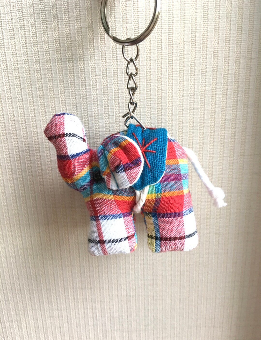 Elephant Keychain Plaid Blue Red Elephant Key Chain - Etsy
