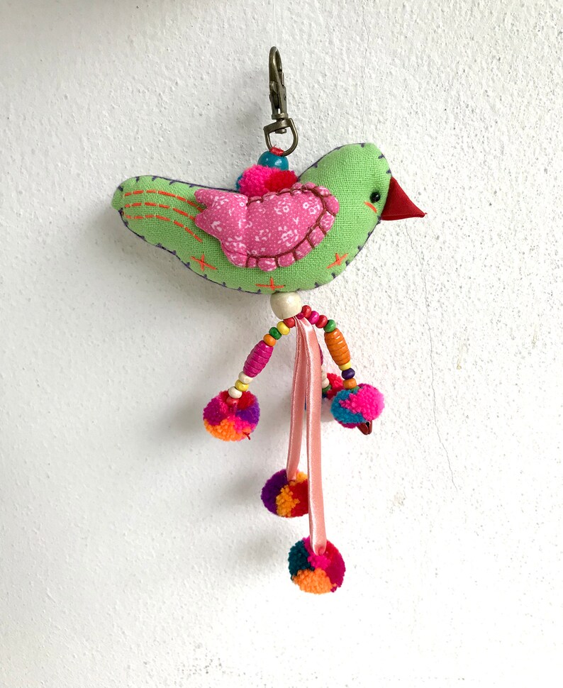 Stuffed Bird Keychain Animal Key Chain Green Fabric - Etsy