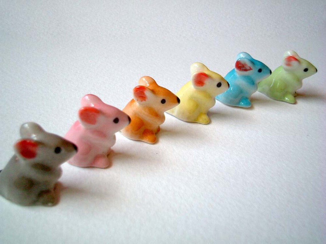 Miniature Mouse Figurine Yellow Ceramic Animal Little - Etsy