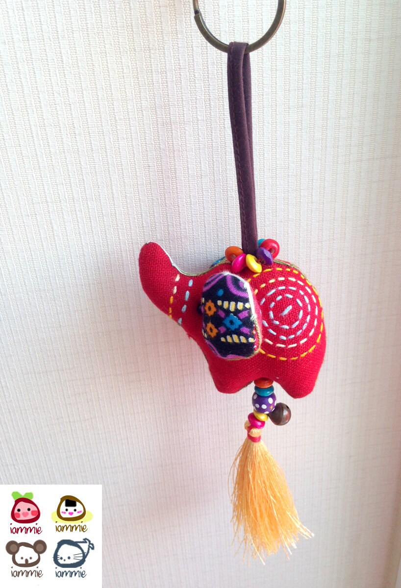 Elephant Keychain Xmas Elephant Key Chain Red Fabric - Etsy