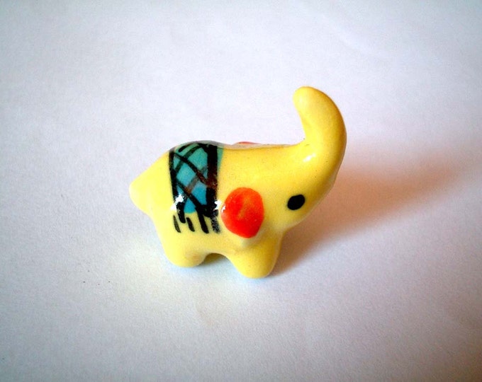Little Yellow Circus Ceramic Elephant, Mini Animal, Ceramic Animal ...