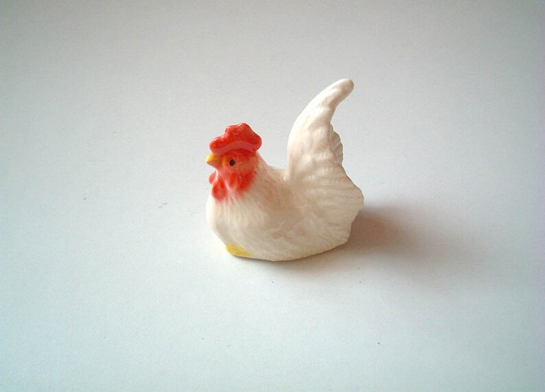 Miniature White Ceramic Chicken: Farmhouse Decor, Tiny Animal Figurine ...