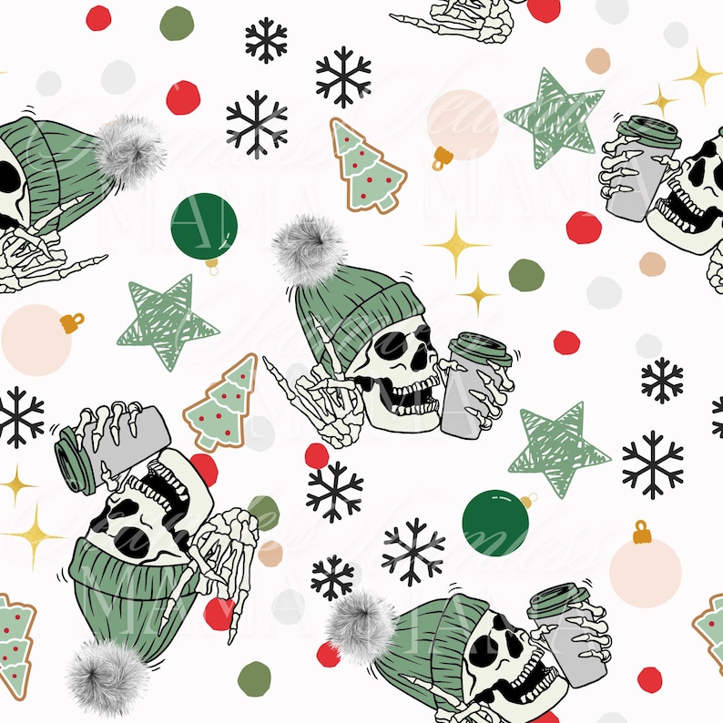 Punk Rock Skull Christmas Seamless Pattern Repeating Digital File ...