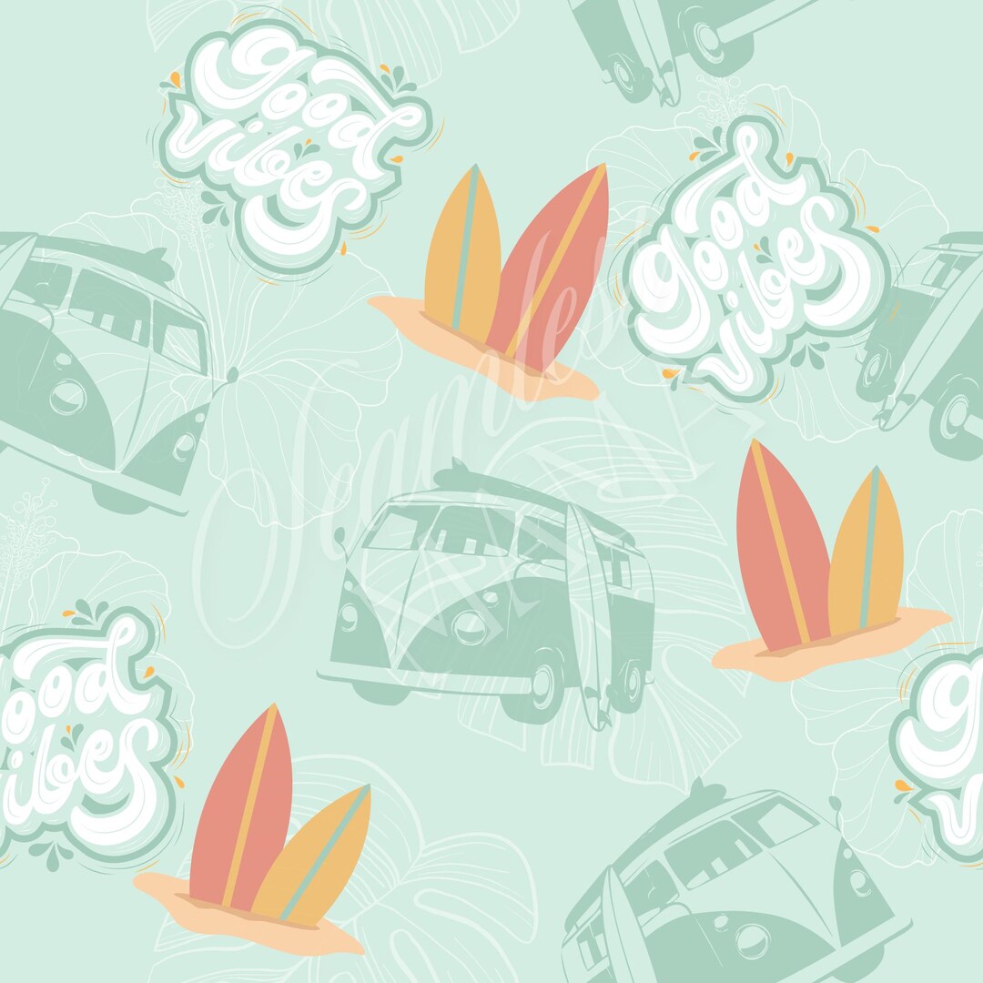 Retro VW Bus Surf Seamless Repeat Pattern Digital File - Instant ...