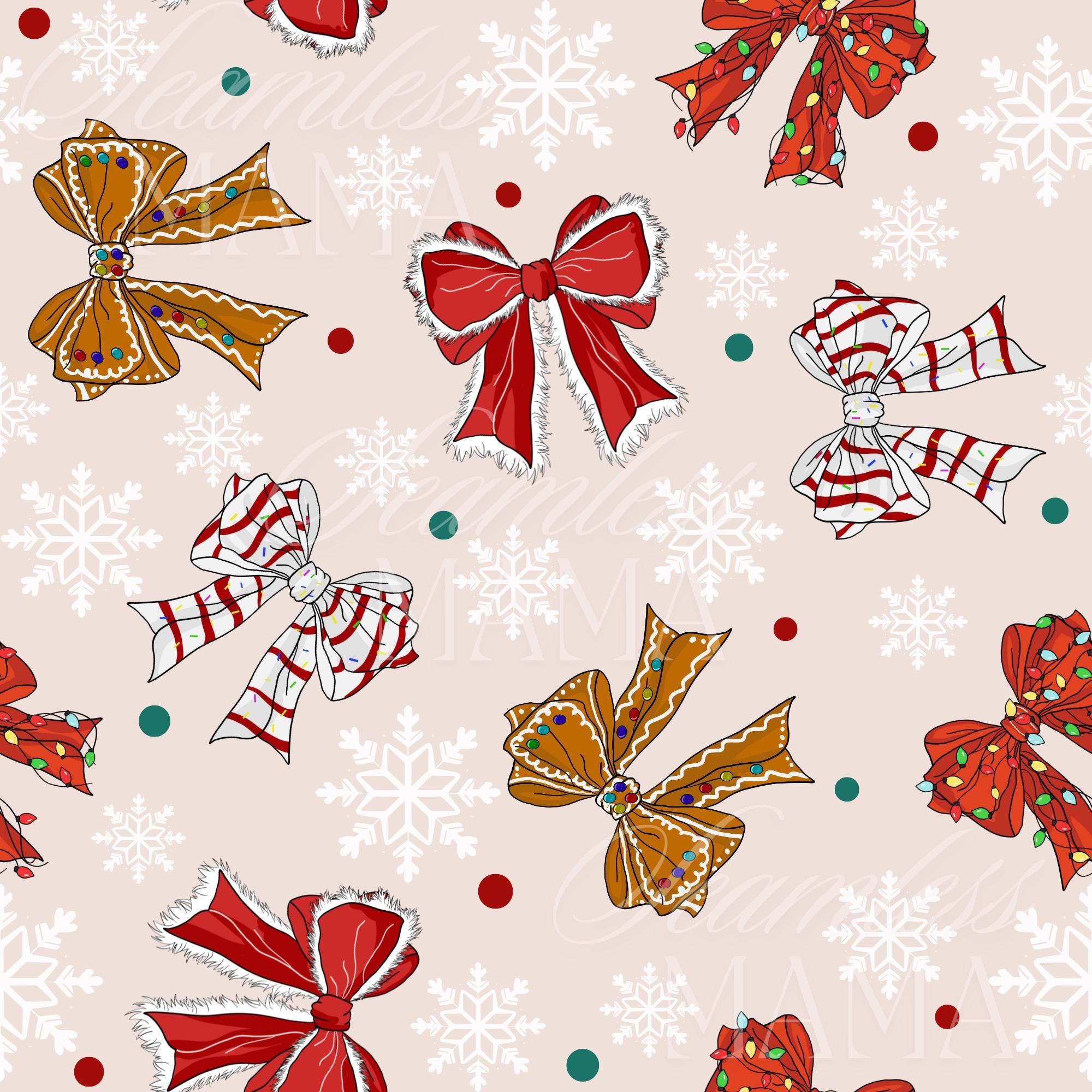 Christmas Bows Seamless Digital File Light Background - Instant ...