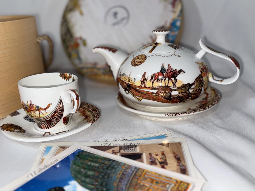 Silk Road Uzbek Teapot & Tea Set With Decorative Box - Includes Cups ...