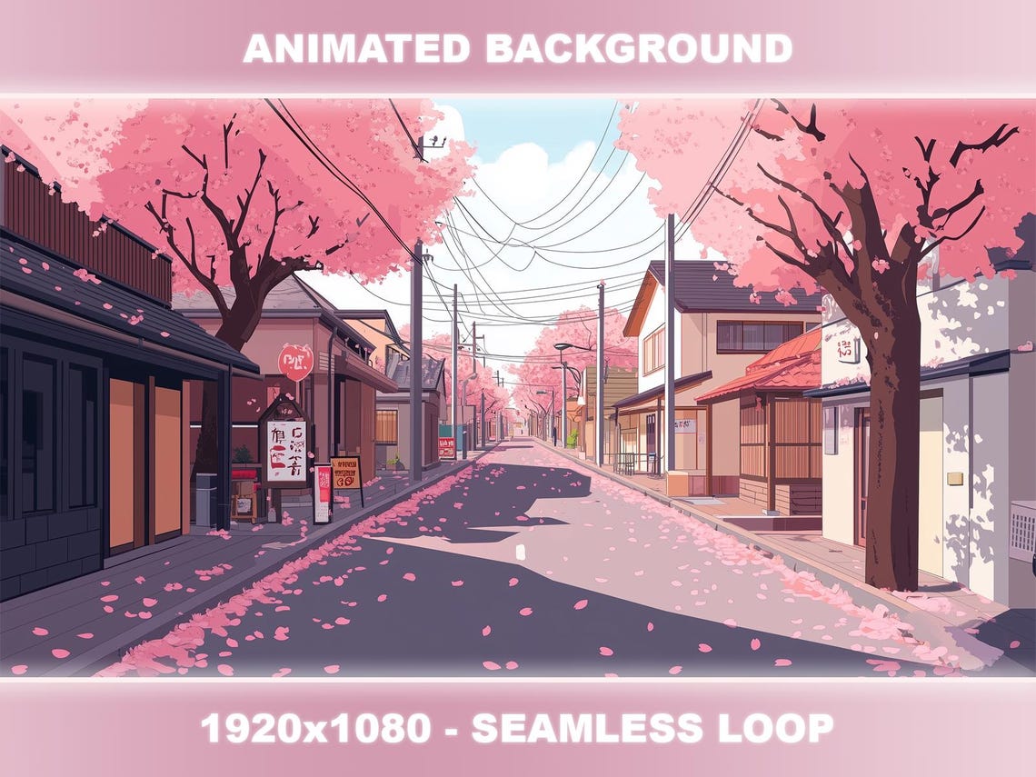 Lofi Pink Sakura Town Animated Stream Background | Vtuber Seamless Loop ...