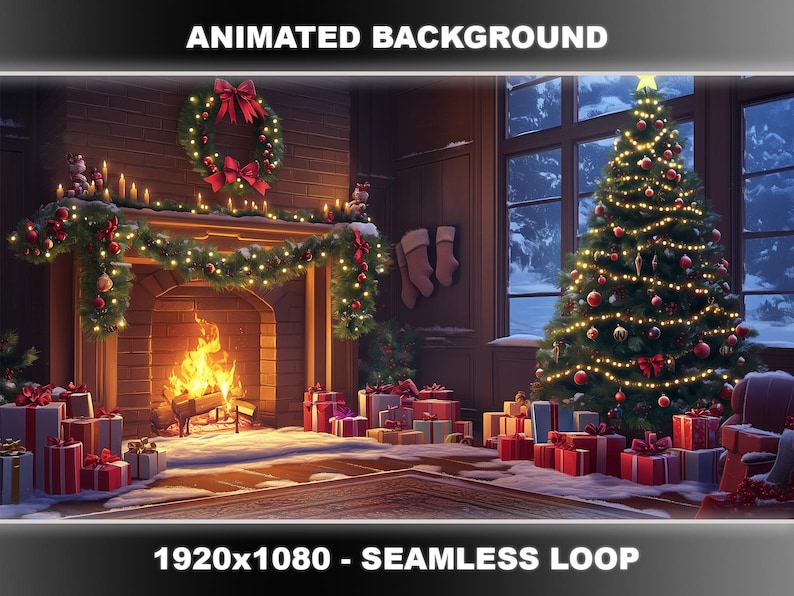 Animated Background for Twitch | Cozy Christmas Room | Fireplace & Snow ...