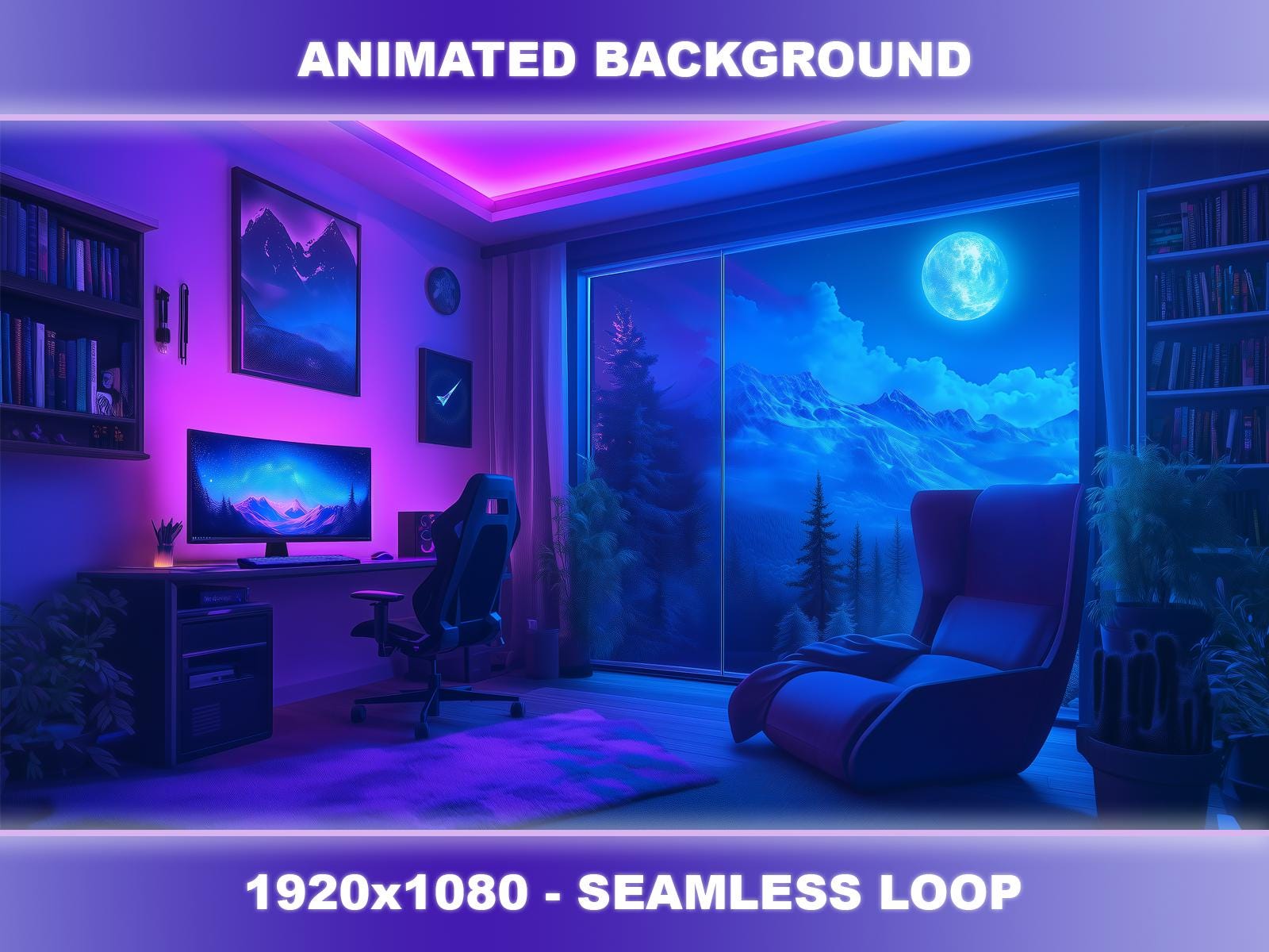 Lofi Rainy Gaming Room Animated Background | Neon Vtuber Stream Overlay ...