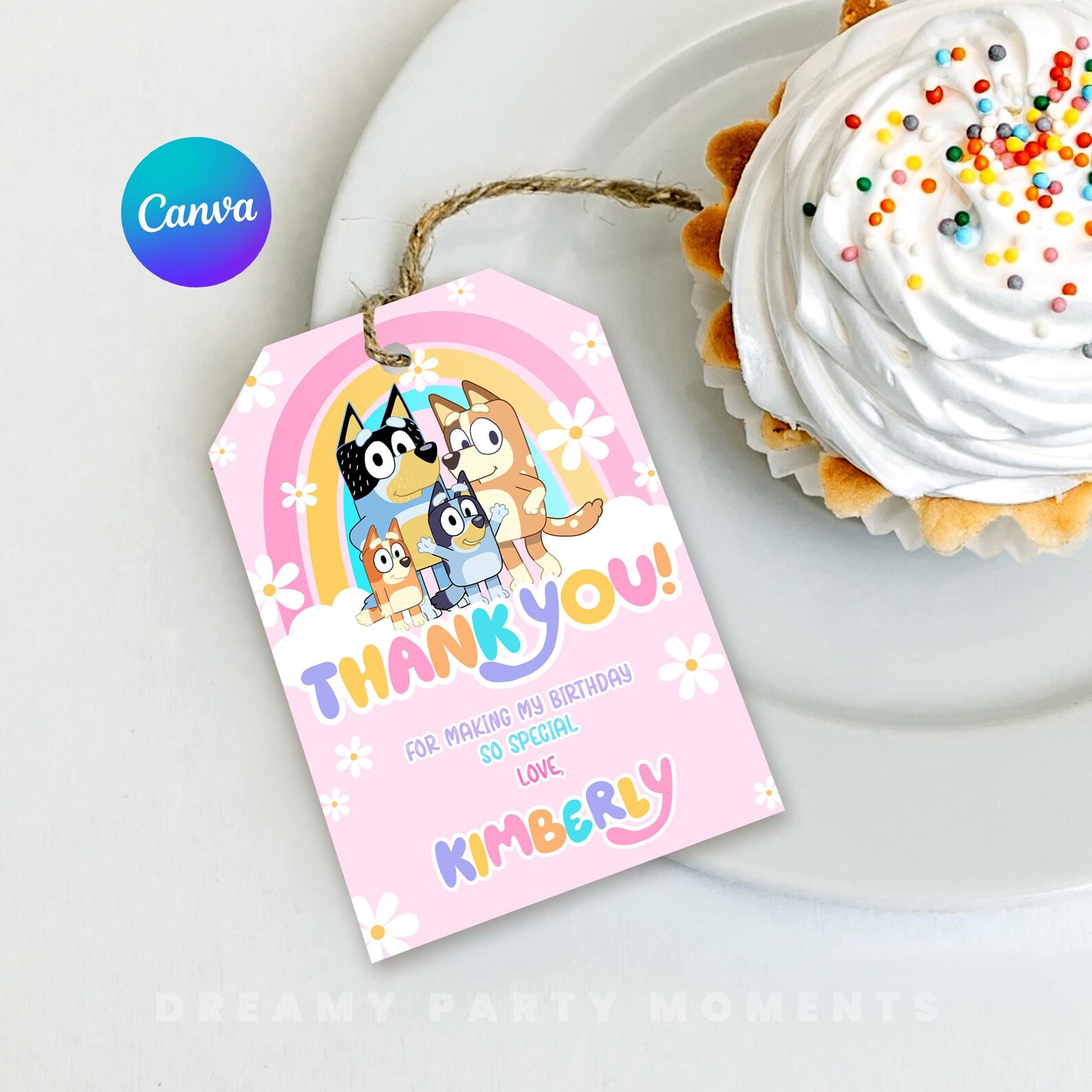 Bluey and Bingo Birthday Thank You Tag, Editable Bluey Birthday Party ...