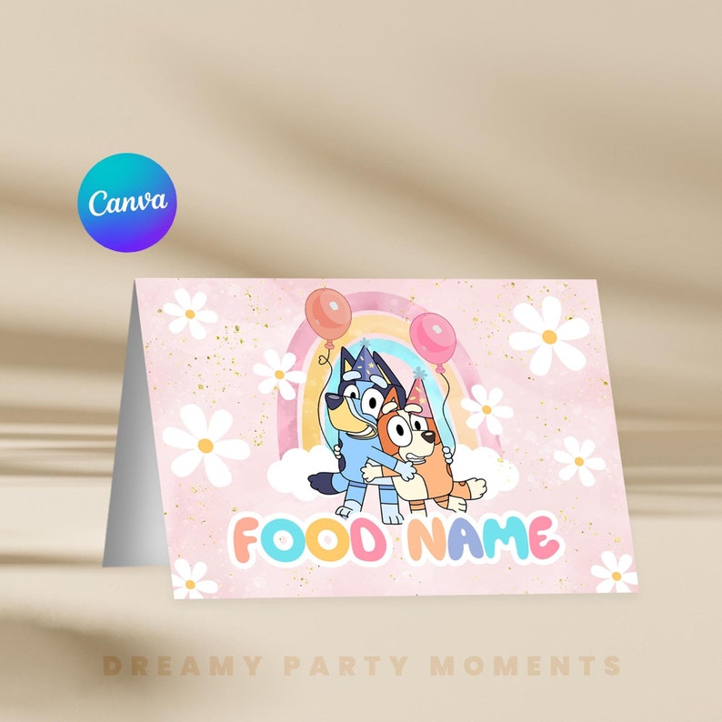 Bluey and Bingo Food Labels, Bluey and Bingo Birthday Party Place Card ...