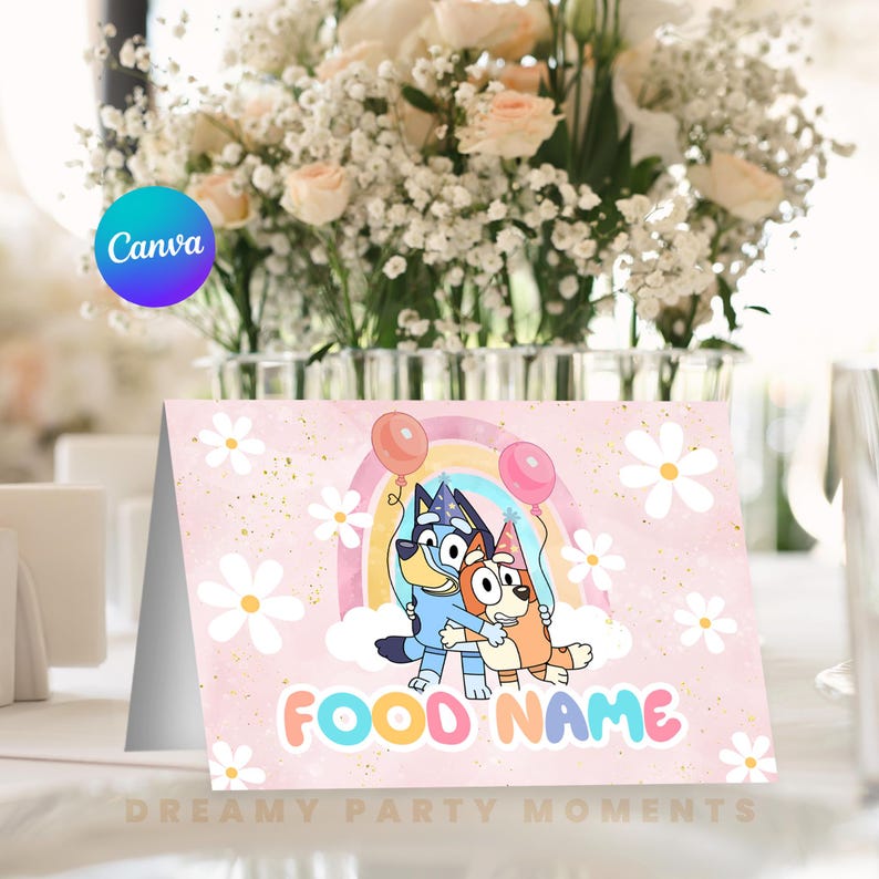 Bluey and Bingo Food Labels, Bluey and Bingo Birthday Party Place Card ...