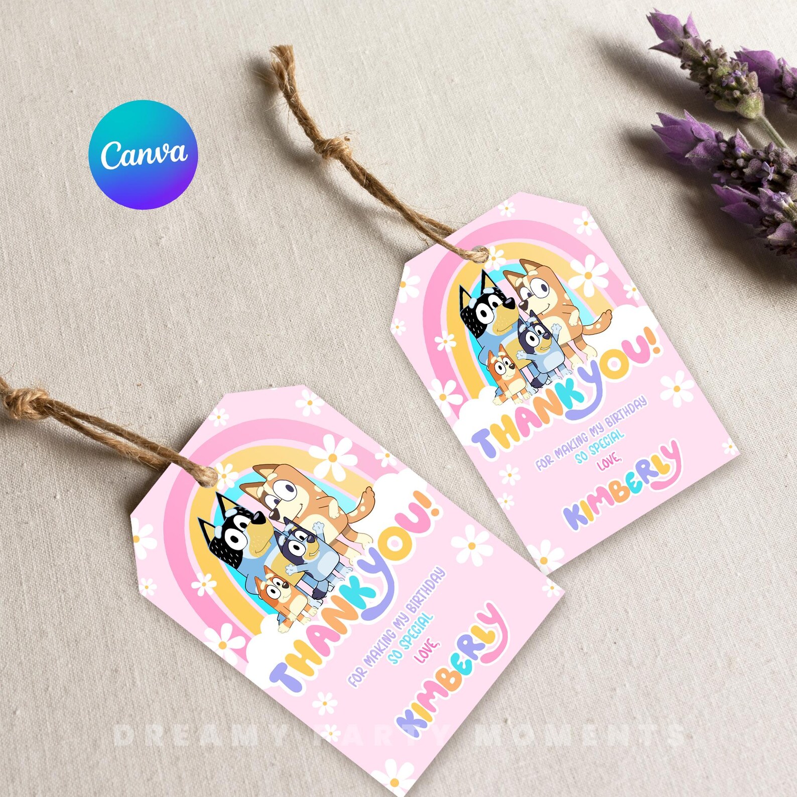 Bluey and Bingo Birthday Thank You Tag, Editable Bluey Birthday Party ...