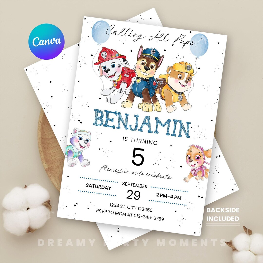 Editable Puppy Dog Birthday Invitation Calling All Pups Invitation Time ...