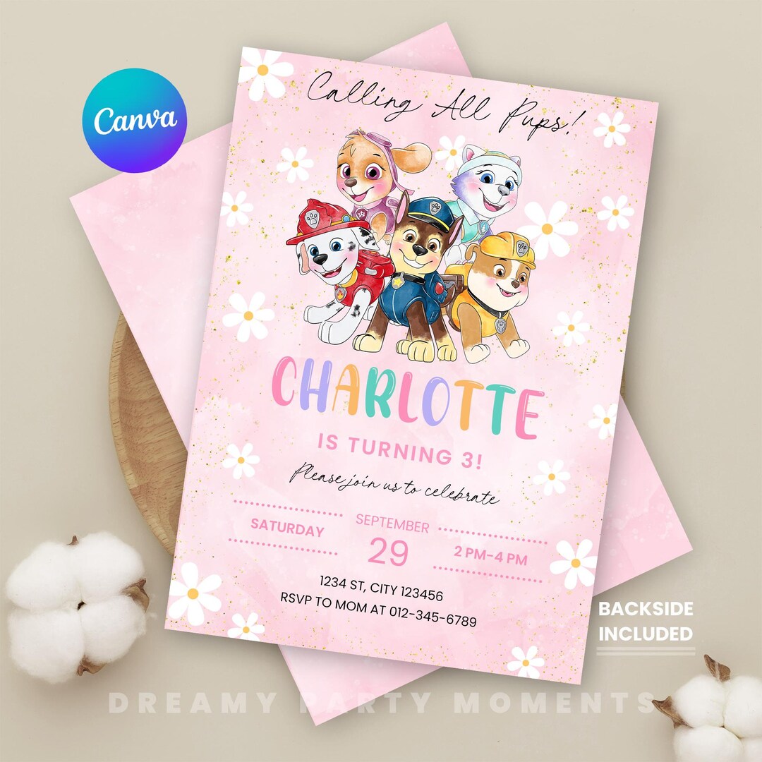 Editable Puppy Dog Birthday Invitation Calling All Pups Invitation Time ...