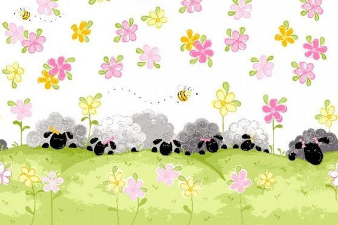 Lal the Lamb Cotton Double Border Fabric by Susybee | Etsy