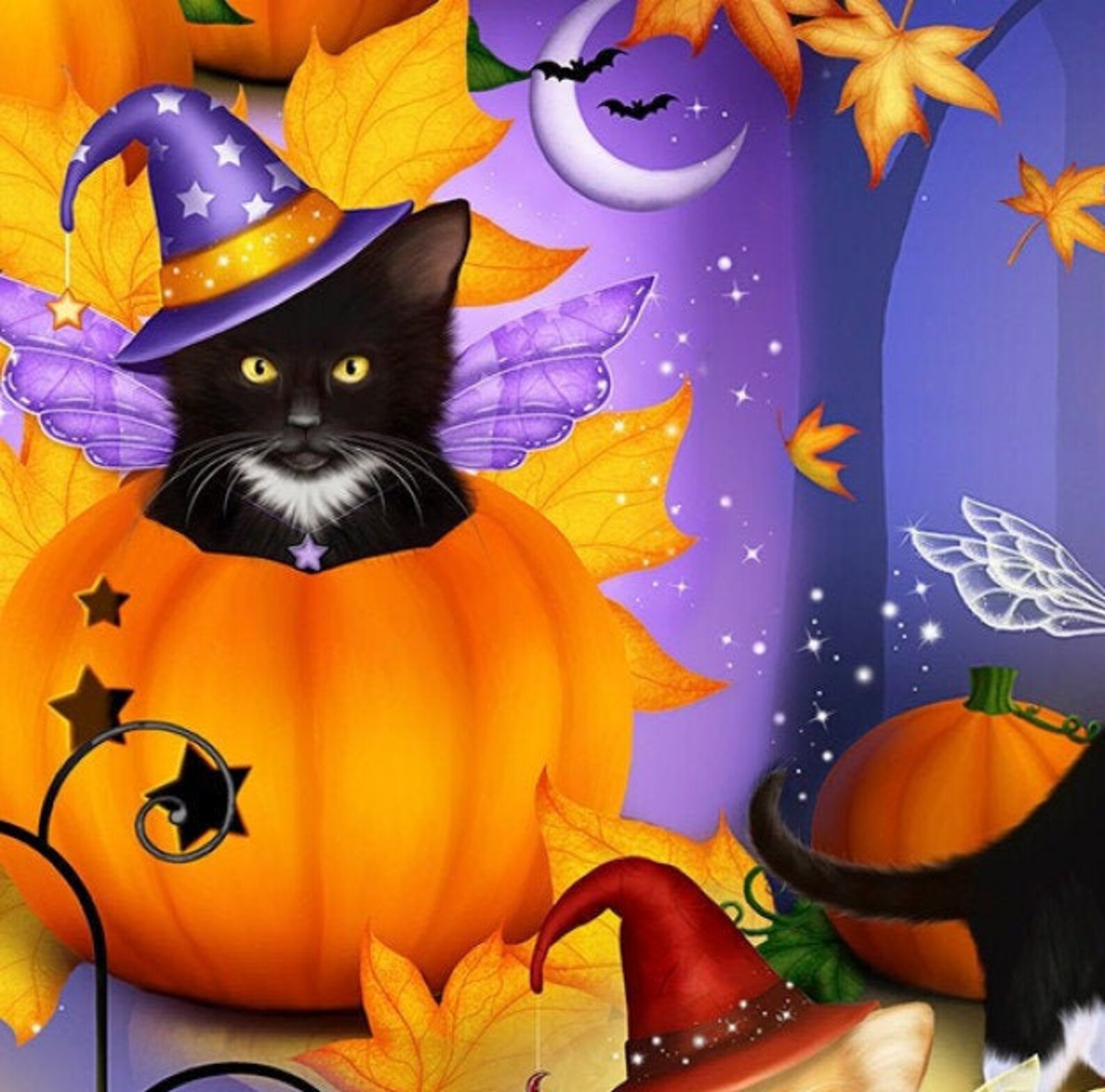 HALLOWEEN CAT FAIRIES Halloween Fabric Halloween Fabric - Etsy