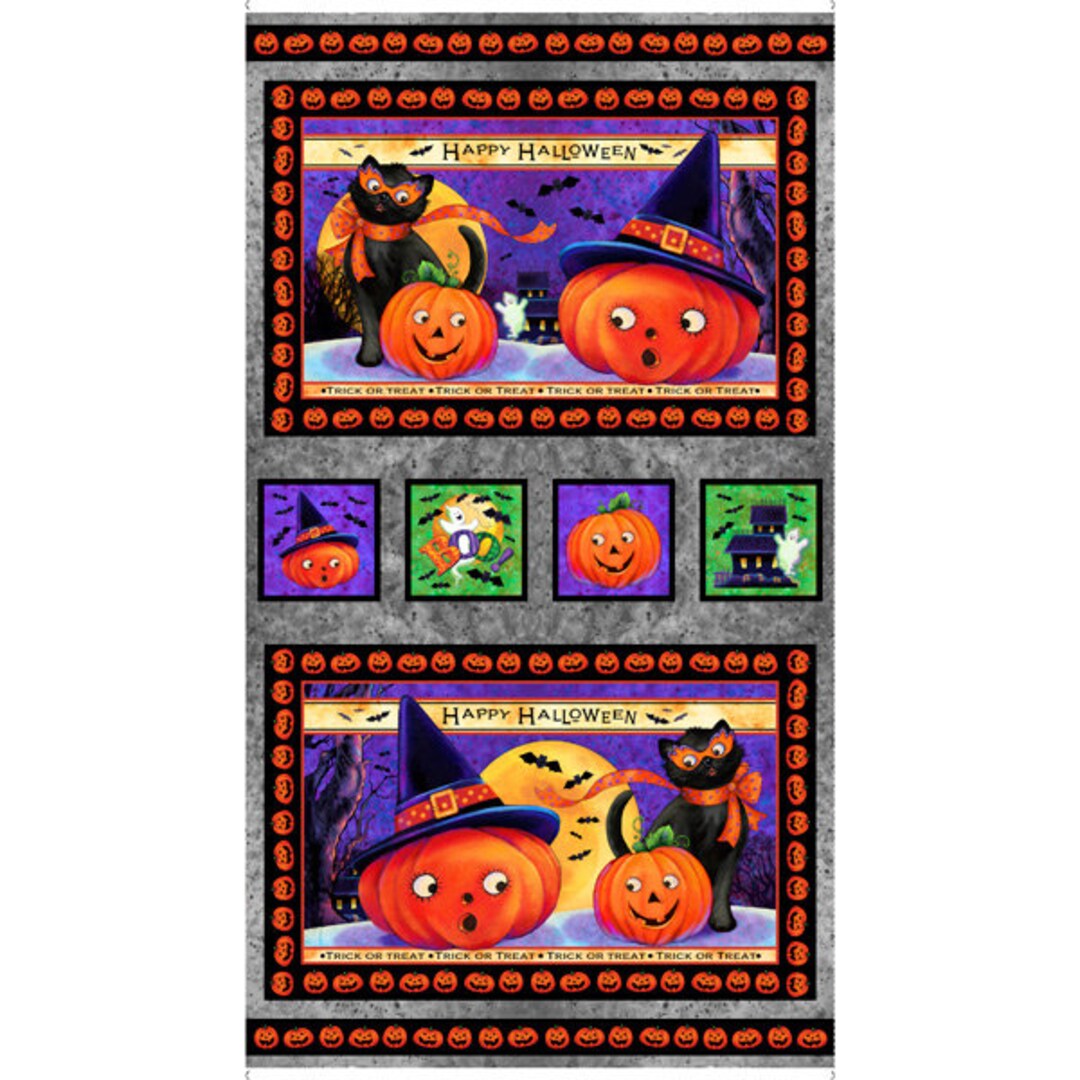 Tricks and Treats Halloween Fabric Panel by Gina Jane Lee for Quilting ...