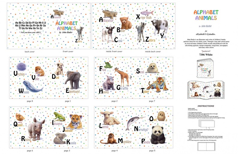 Alphabet Animals Cloth Book Panels From Elizabeth Studios - Etsy
