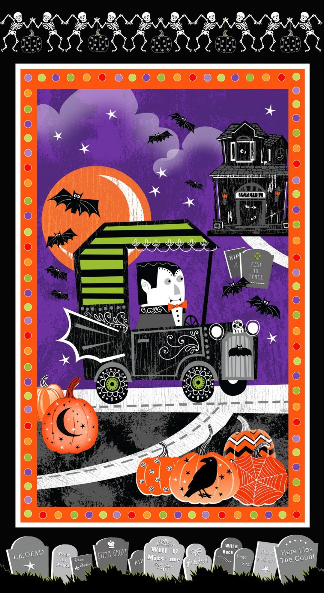 Halloween Panel, Vampire Halloween Cotton Panel 24 X 44 Inch Glow in ...