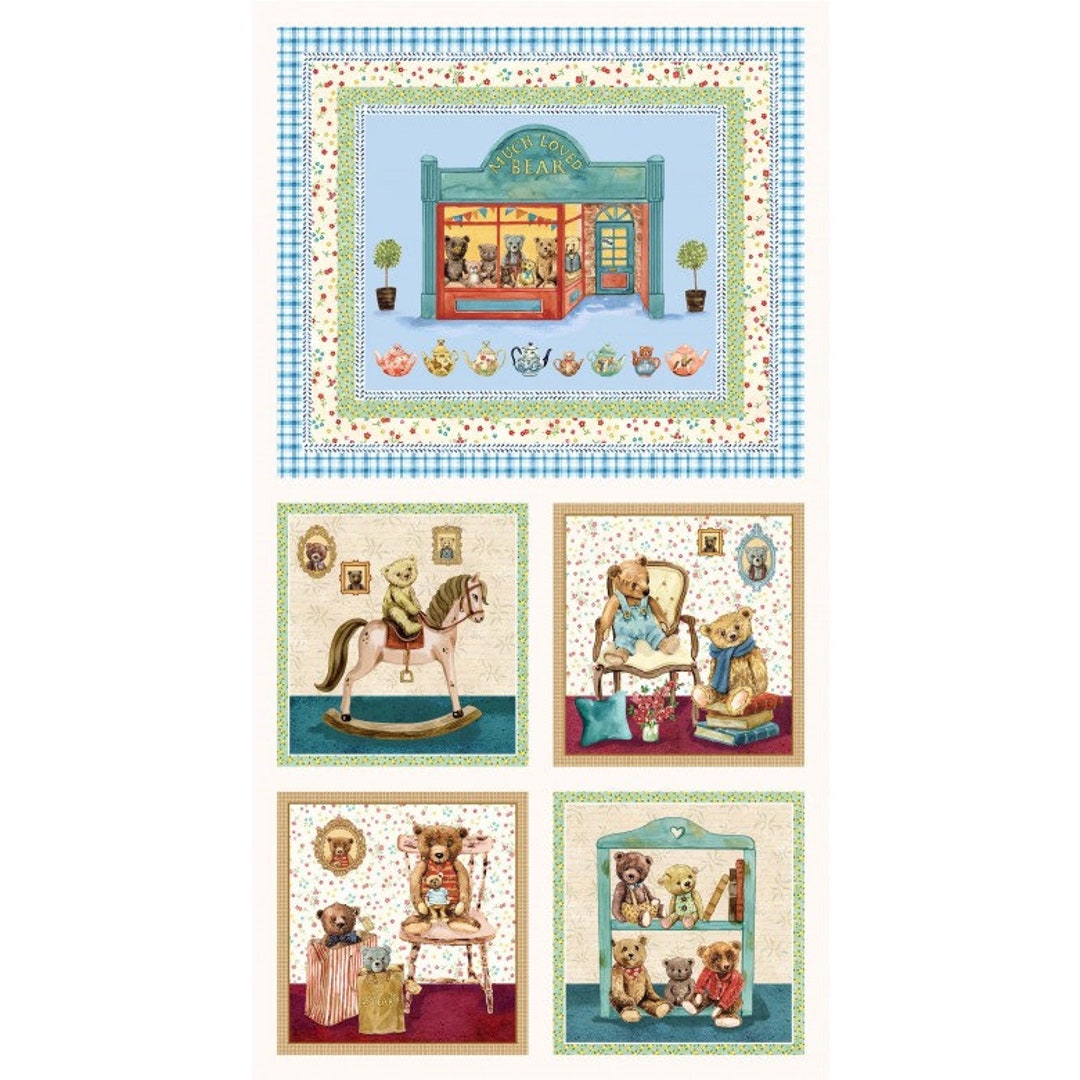 Much Loved Bear Cotton Fabric Panel - Louise Nesbit Pawtraits - 24x44 ...