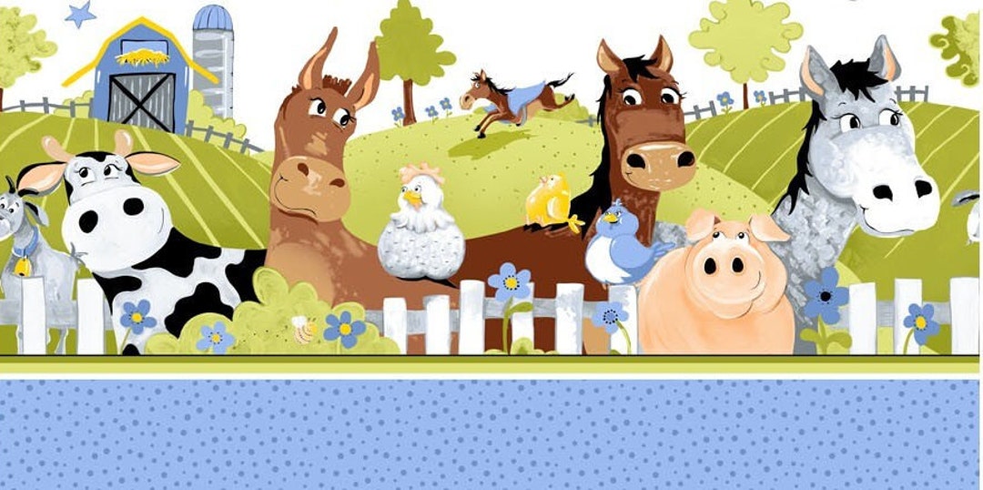 Barnyard Blues Cotton Double Border by Susybee 44/45 Inches Wide - Etsy