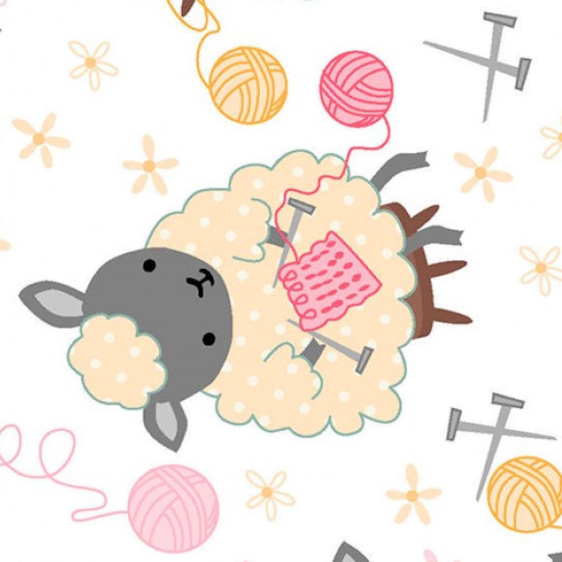 Knitting Sheep Comfy Cotton Children's Flannel From A.E. | Etsy