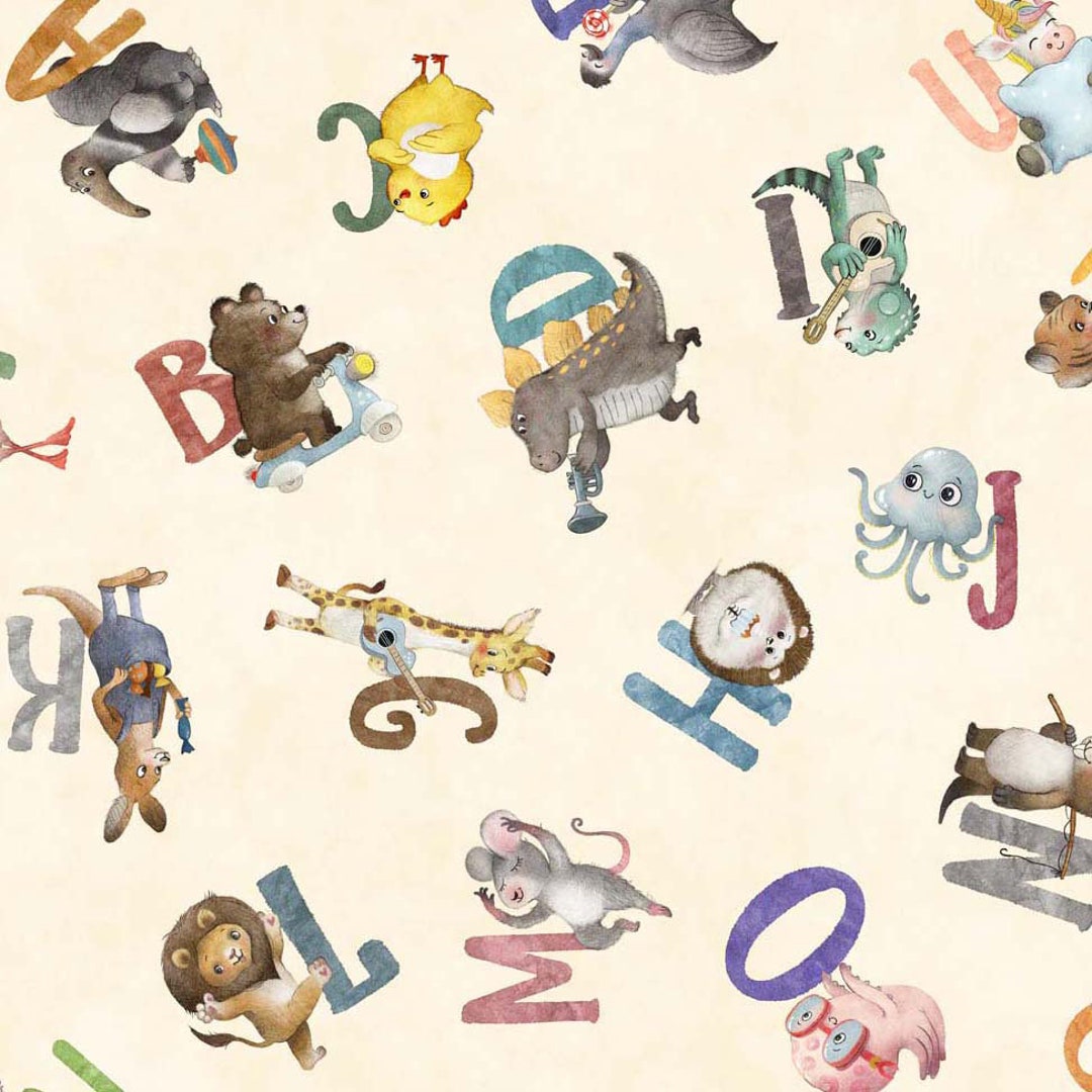 Alphabet Animal Letter Toss Cotton Fabric 44 Inches Wide From Quilting ...