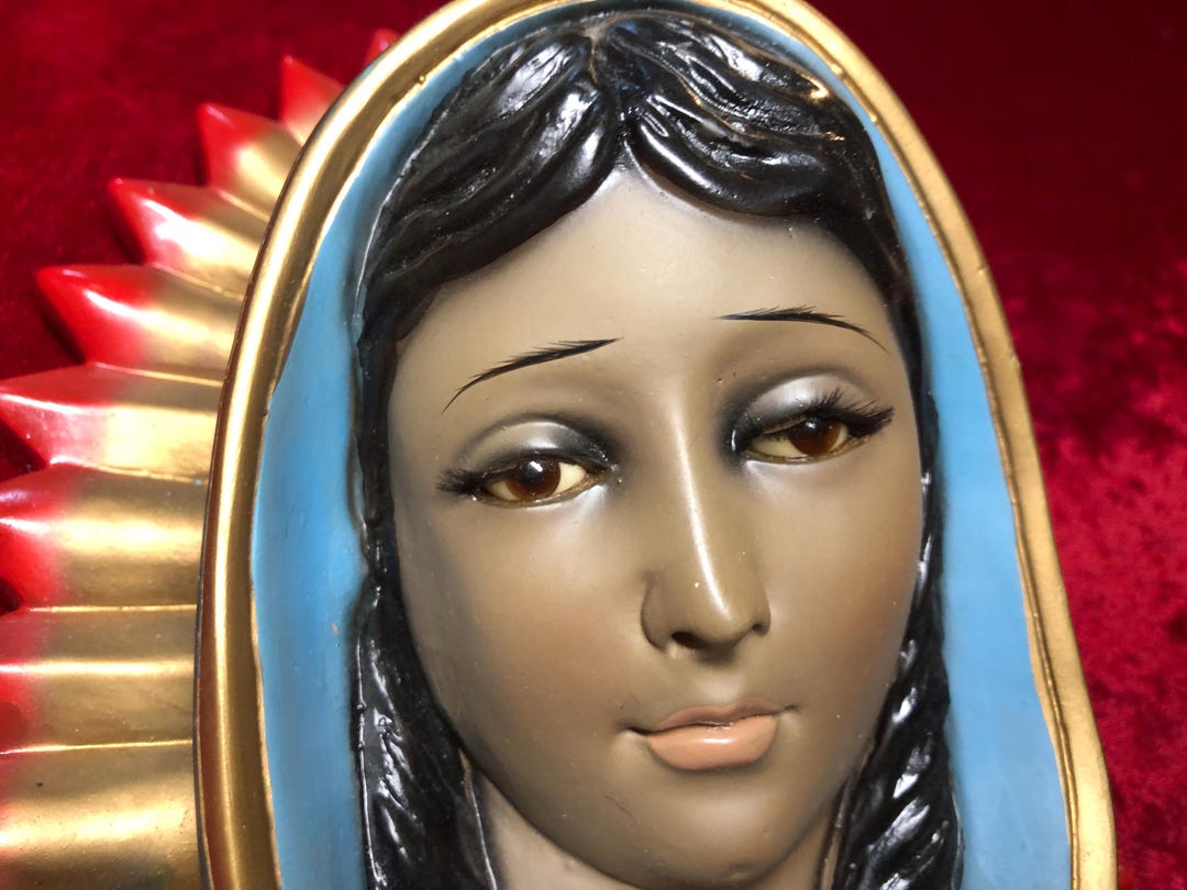 Vintage - Virgin of Guadalupe Plaque - Chalk Ware - *glass Eyes* - Etsy