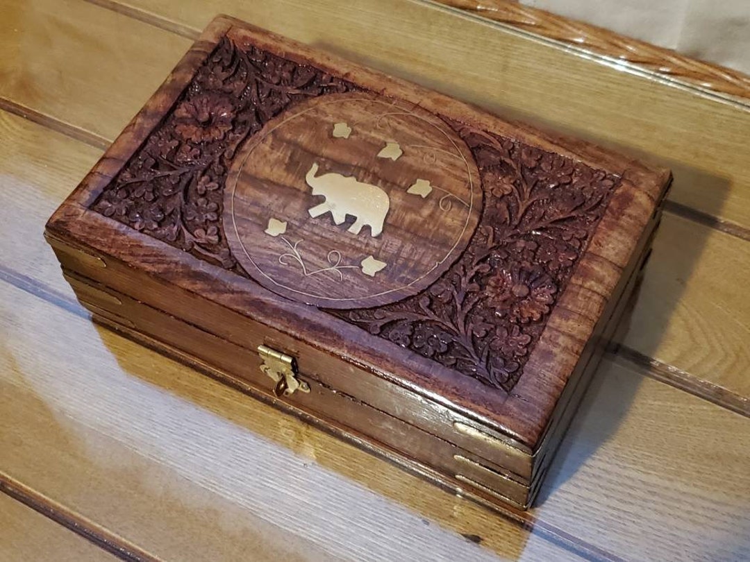 Ornate Sheesham Jewelry Box With Brass Elephant Stash Box - Etsy