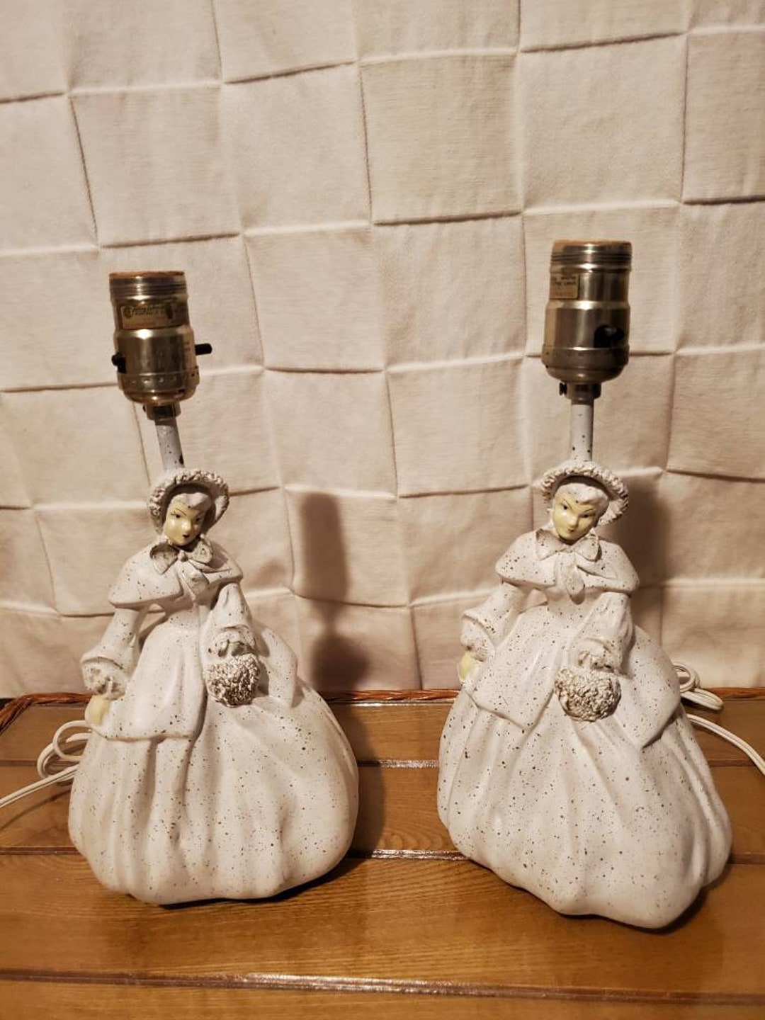 Mid Century Chalkware Lamp Pair, Victorian Belle, Plasterware Lady ...
