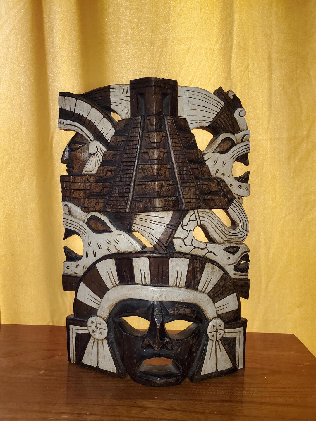 Tabletop Standing Aztec Totem Mask With Pyramid, Animals - Etsy