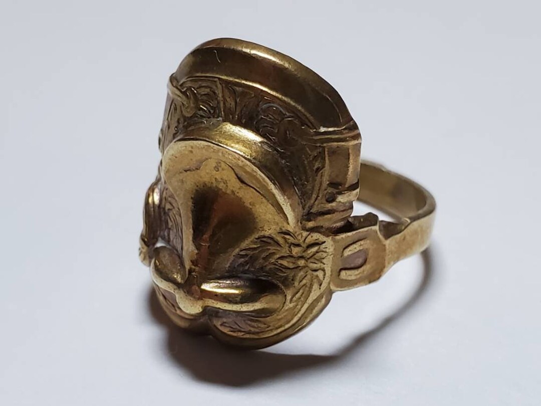 Vintage Brass Face Mask Ring, Adjustable, Unique, Size 6 to 10, Boho ...