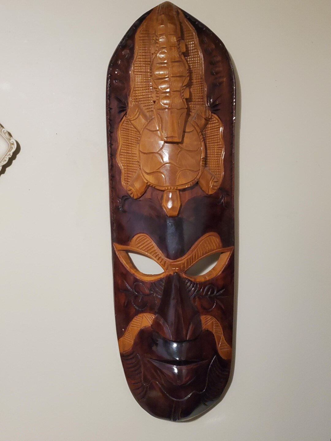 Hand-carved Fijian Tiki Mask - 32-inch Wooden Wall Art With Turtle and ...