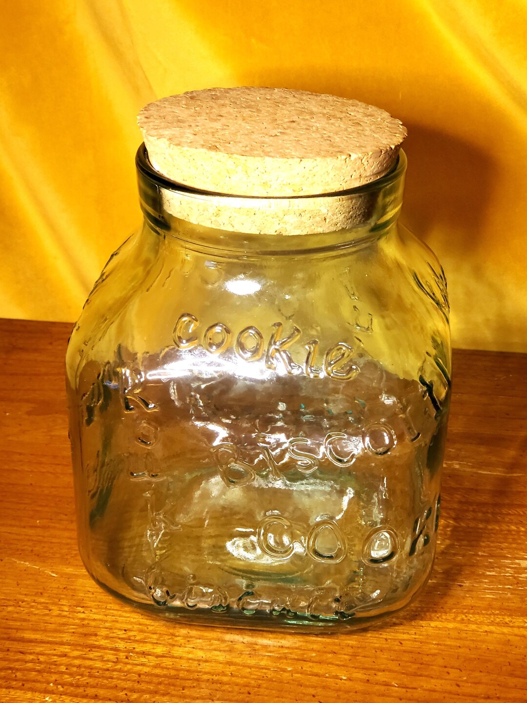 Vintage Italian Glass Cookie Jar With Cork Lid - Embossed "cookie ...