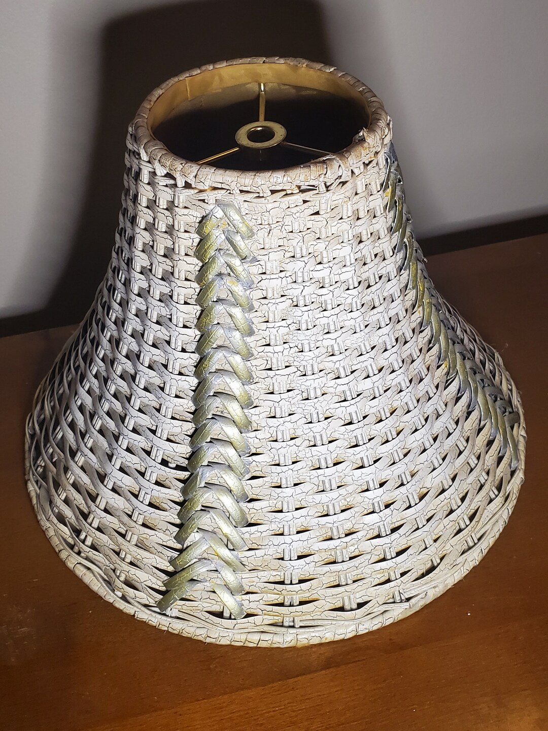 Wicker Rattan Lamp Shade, White and Gold, Vintage Lamp Shade - Etsy