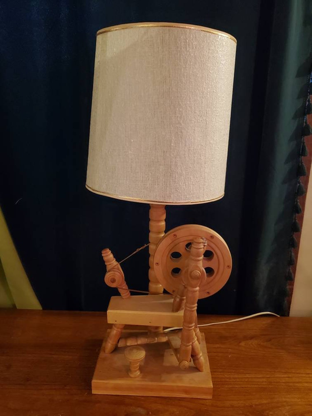 Large Wooden loom Spinning Wheel Lamp, Mcm Handmade Home Decor - Etsy