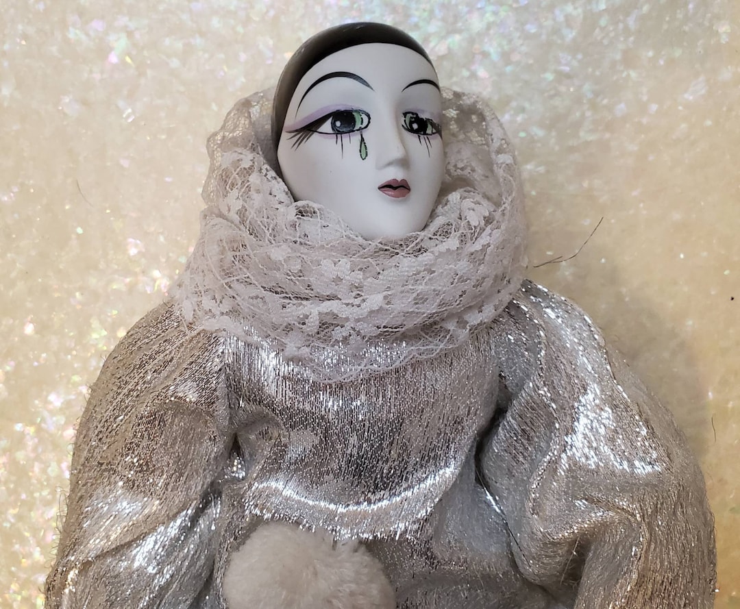 Vintage Pierrot Tear Drop Mime Porcelain Doll - Collectible Figurine ...
