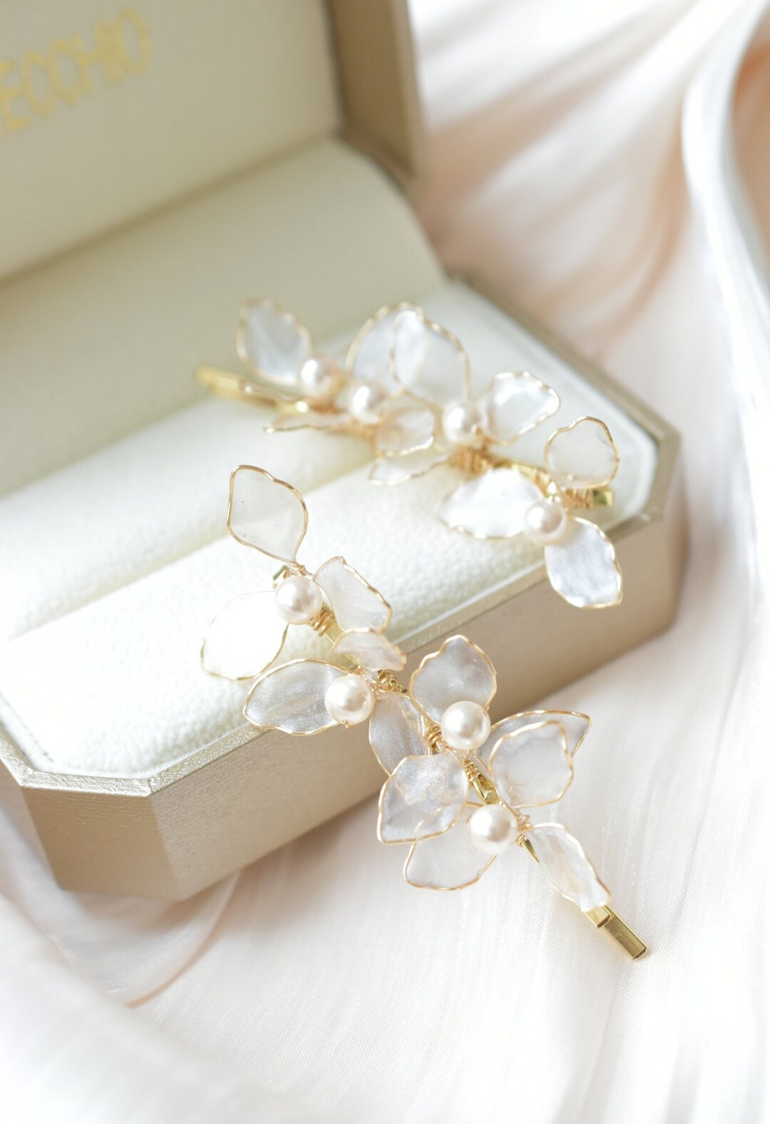 Translucent Lily Floral Pearl Bridal Hair Slide, Bridal Side Wedding ...