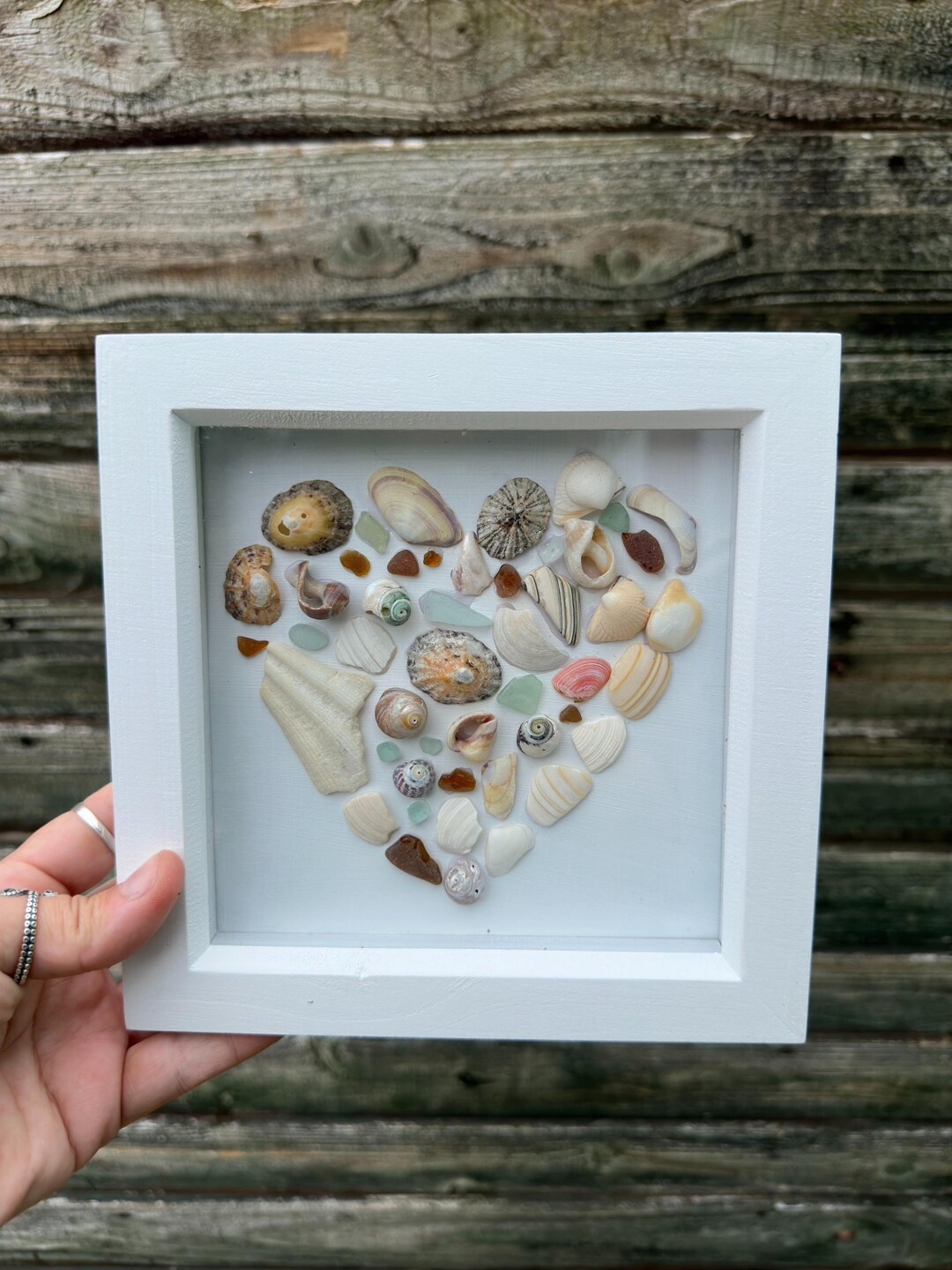 Cornwall Ocean Heart Sea Shell Artwork Box Frame Cornish Homeware and ...
