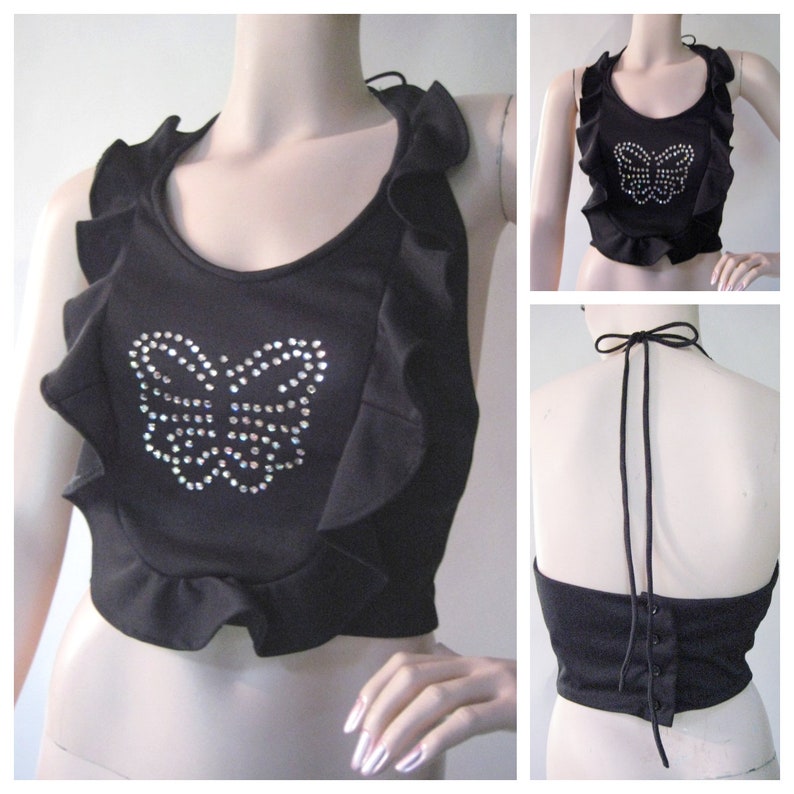 Vintage 1970's Black Rhinestone Butterfly Halter Top - Etsy