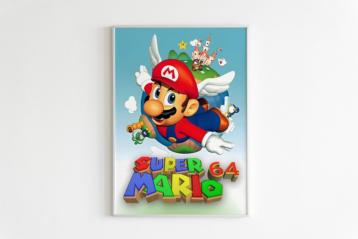 Super Mario 64 Poster | Super Mario Video Game Poster | Gaming Poster ...