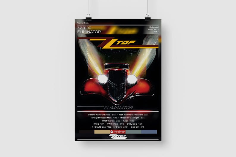 ZZ Top Poster | Eliminator Poster | Metal Music Poster | Album Cover ...