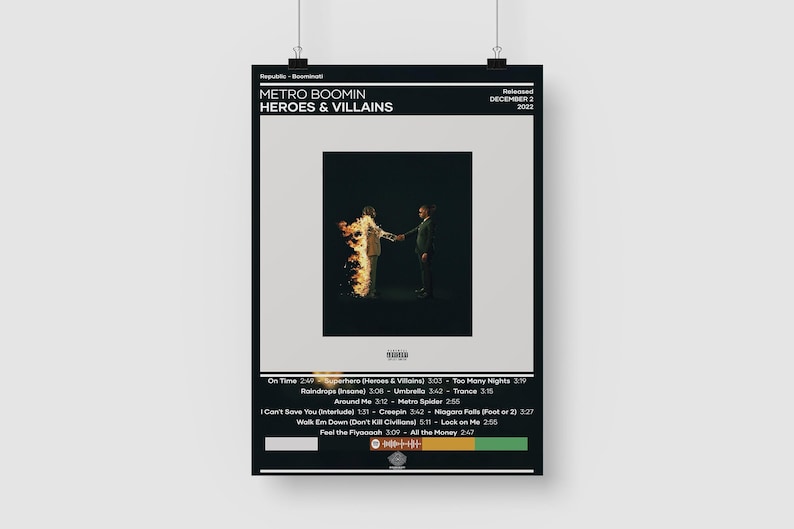Metro Boomin Poster | Heroes & Villains Poster | Music Poster | Album ...