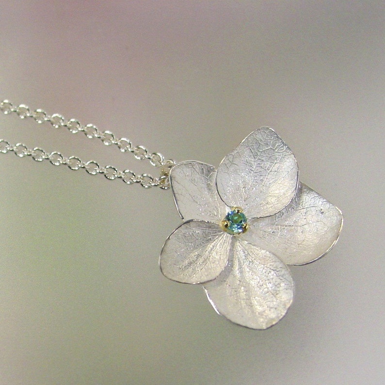 Hydrangea Flower Necklace With Blue Topaz, Sterling Hydrangea Pendant ...