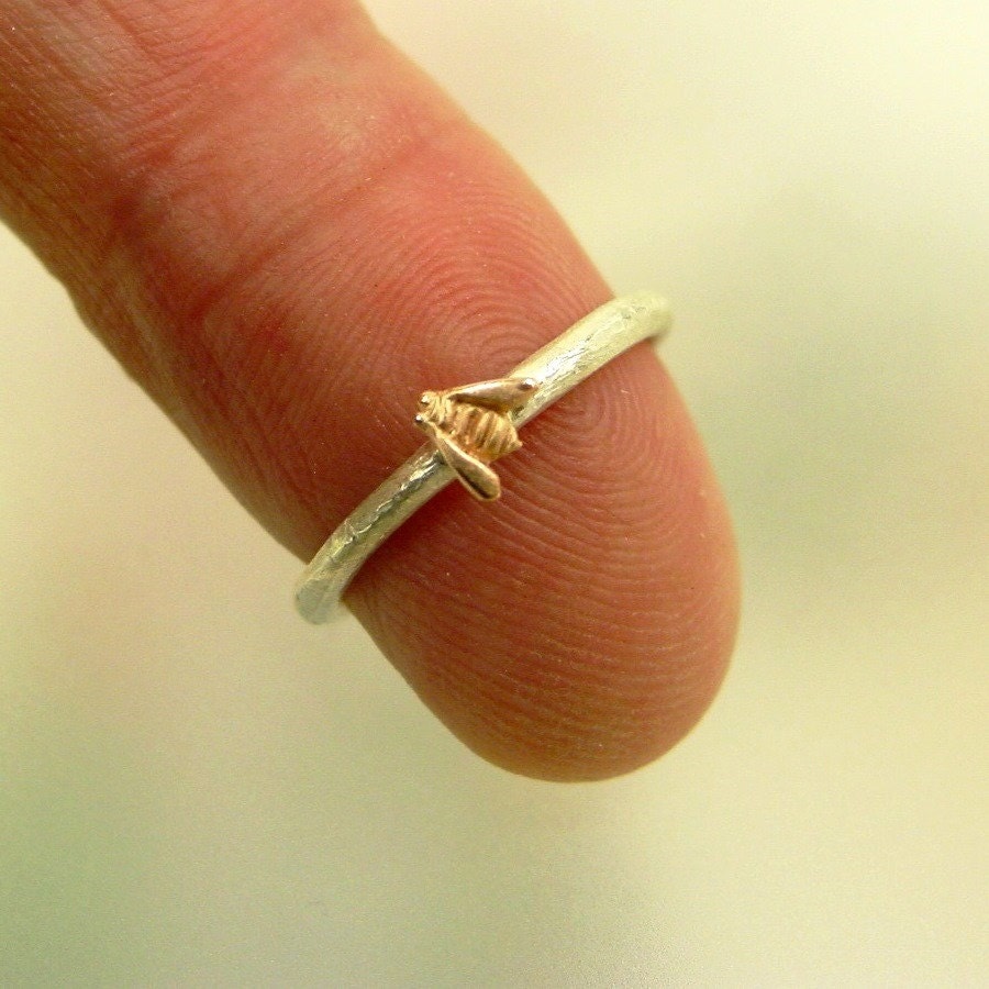 Bee Ring Rose Gold Bee Stacking Ring Honey Bee Sterling - Etsy