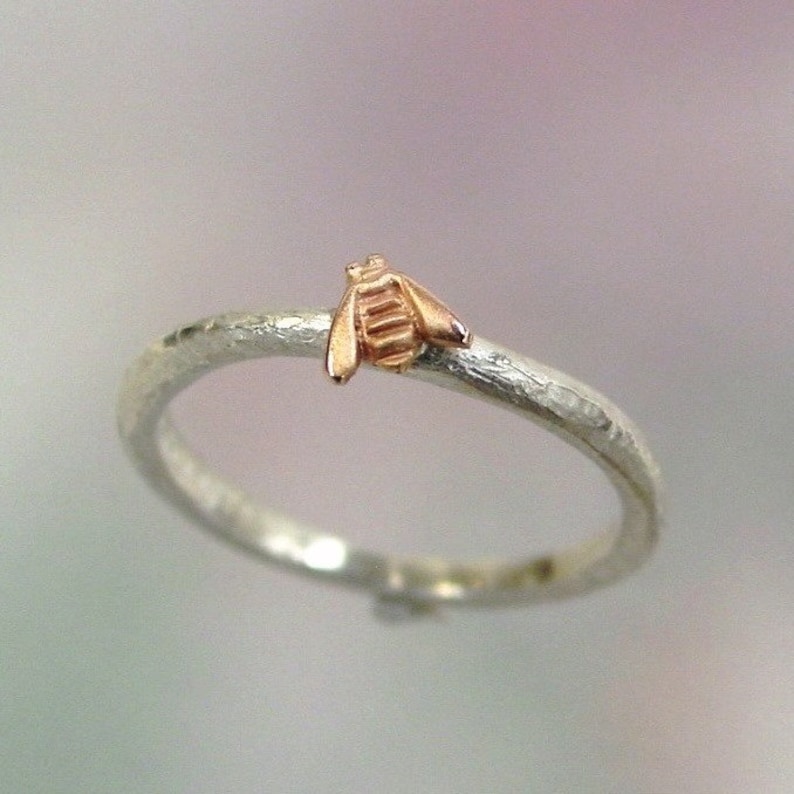 Bee Ring Rose Gold Bee Stacking Ring Honey Bee Sterling - Etsy