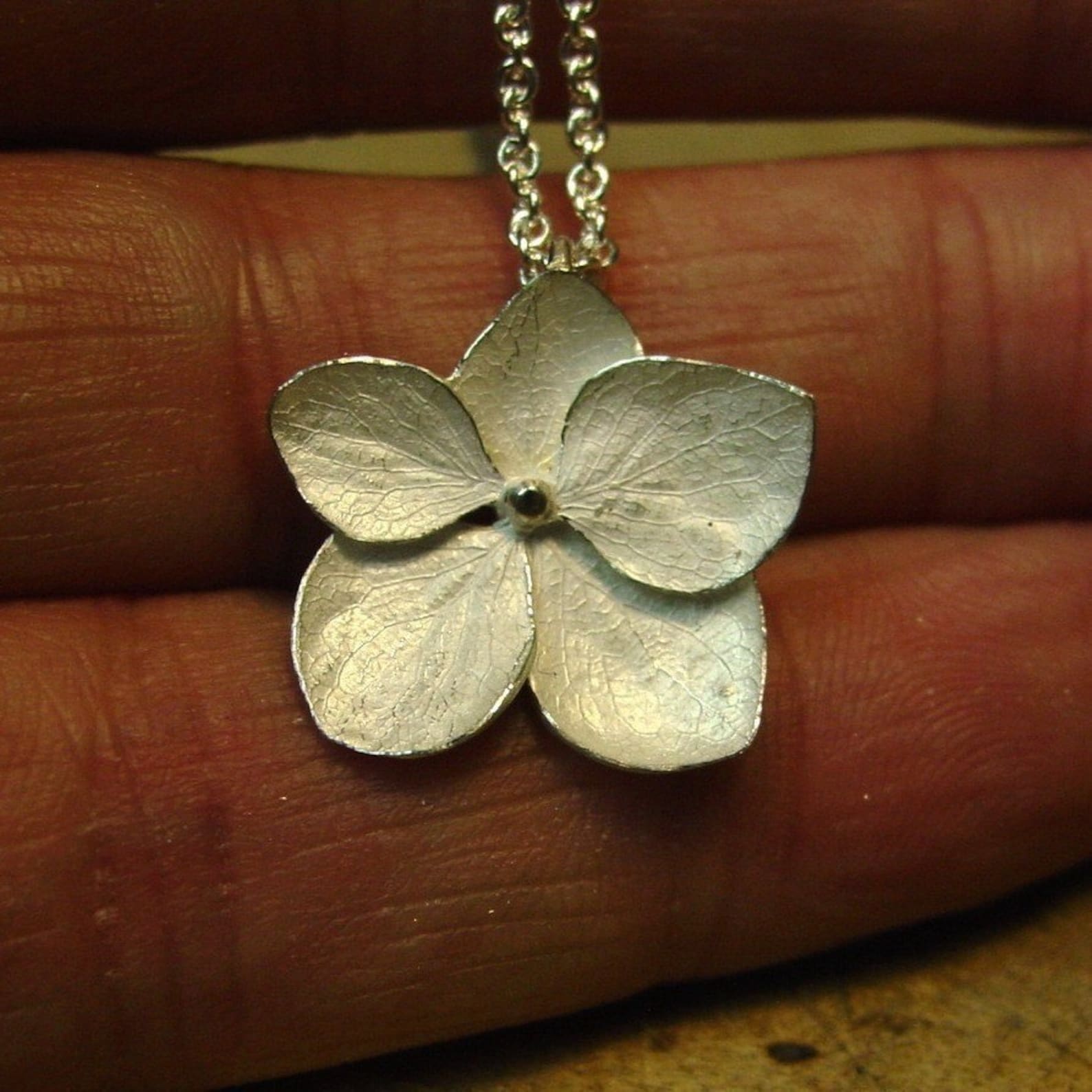 Hydrangea Necklace, Silver Flower Necklace, Sterling Silver Necklace ...