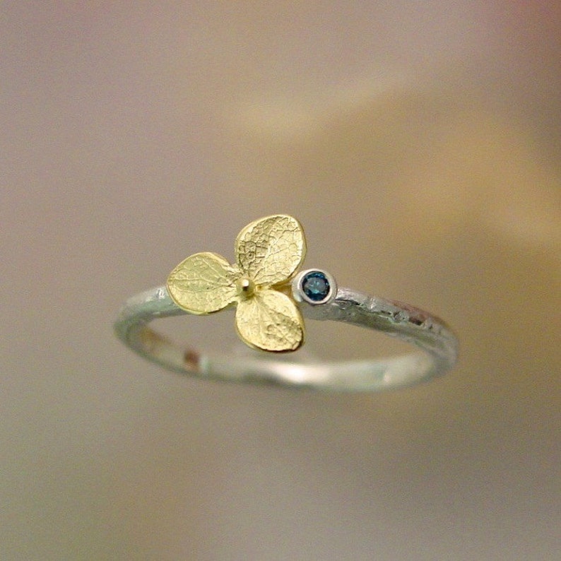 Blue Diamond Engagement Ring, Botanical Gemstone Stacking Ring ...