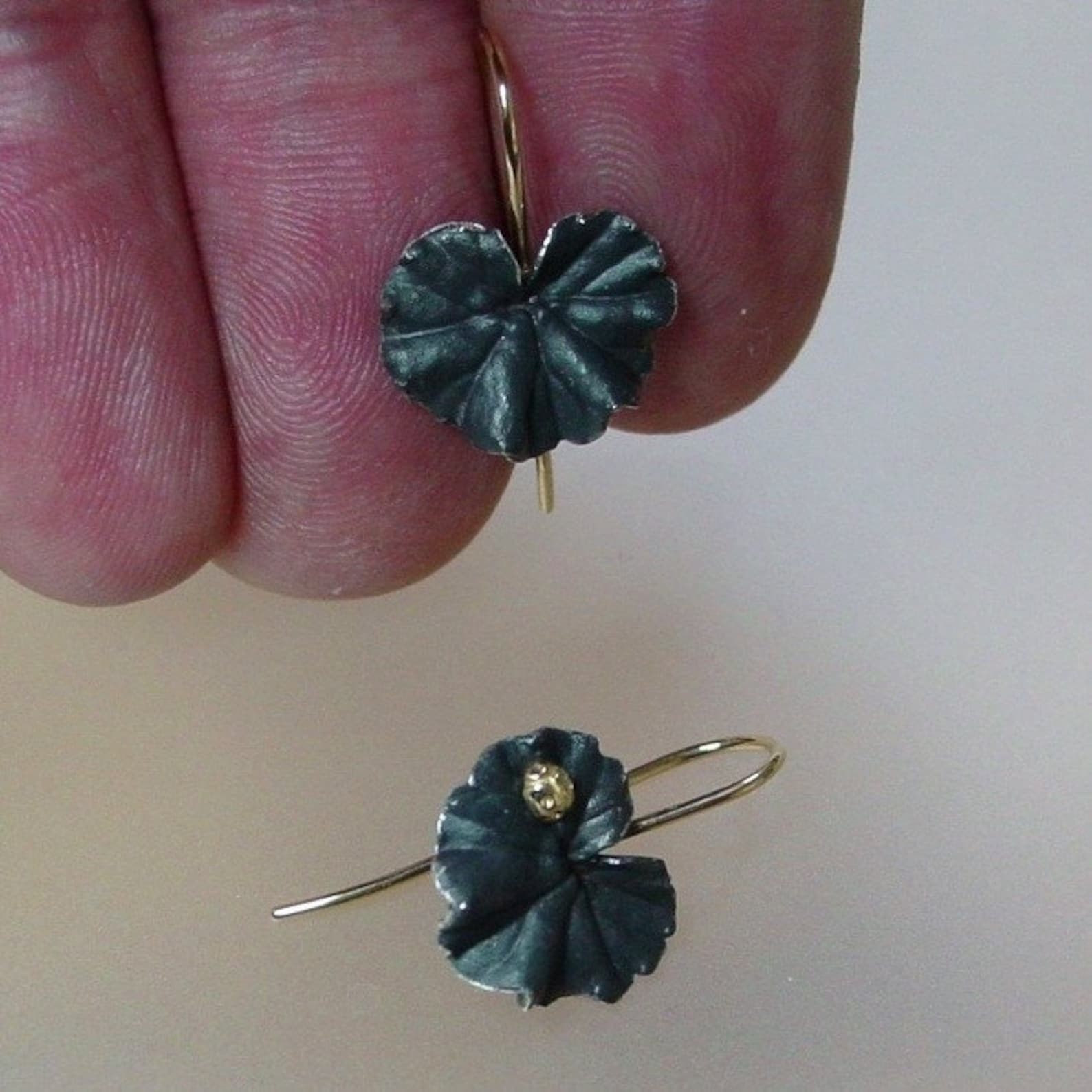 Drop Earrings Botanical Jewelry Geranium Leaf Oxidized | Etsy